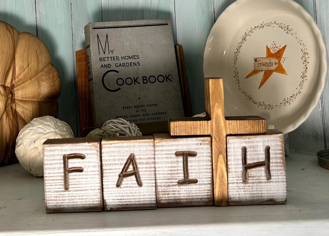 Handcrafted Faith Blocks With Cross - Etsy