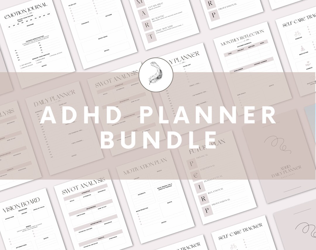 ADHD Planner Bundle Pink/beige Printable Planner Digital Planner - Etsy