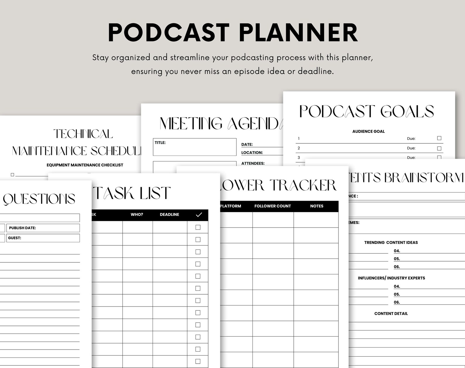 Podcast Planner Printable Podcast Planner Organize Your Podcast Content ...