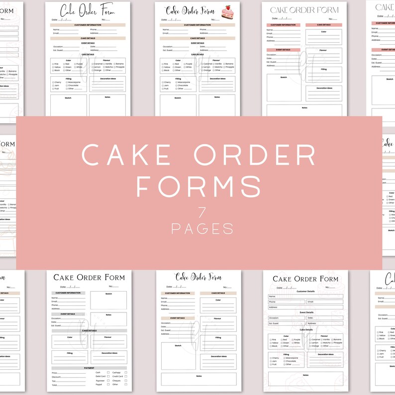Cake Order Forms Printable Bakery Order Forms - Etsy