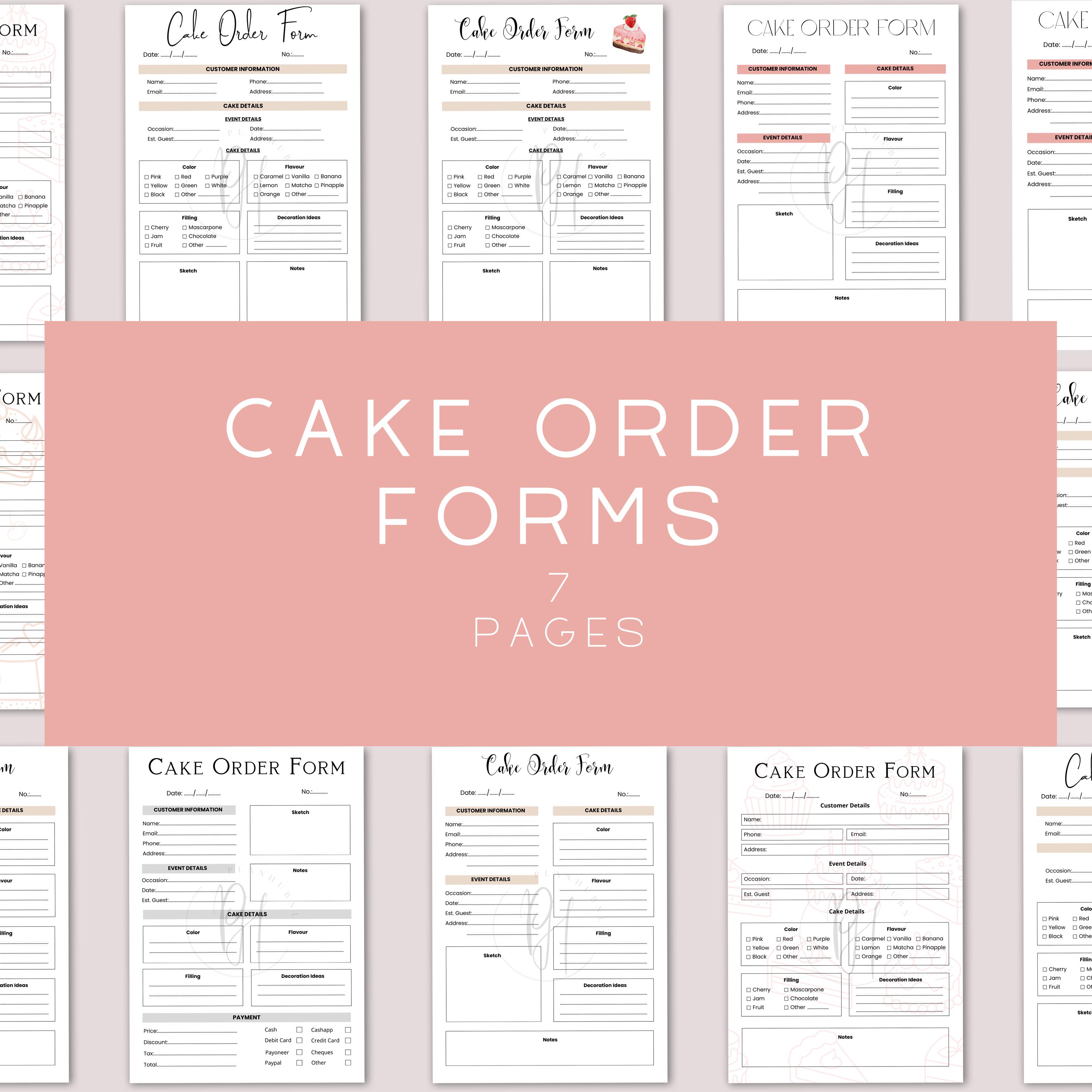 Cake Order Forms Printable Bakery Order Forms - Etsy