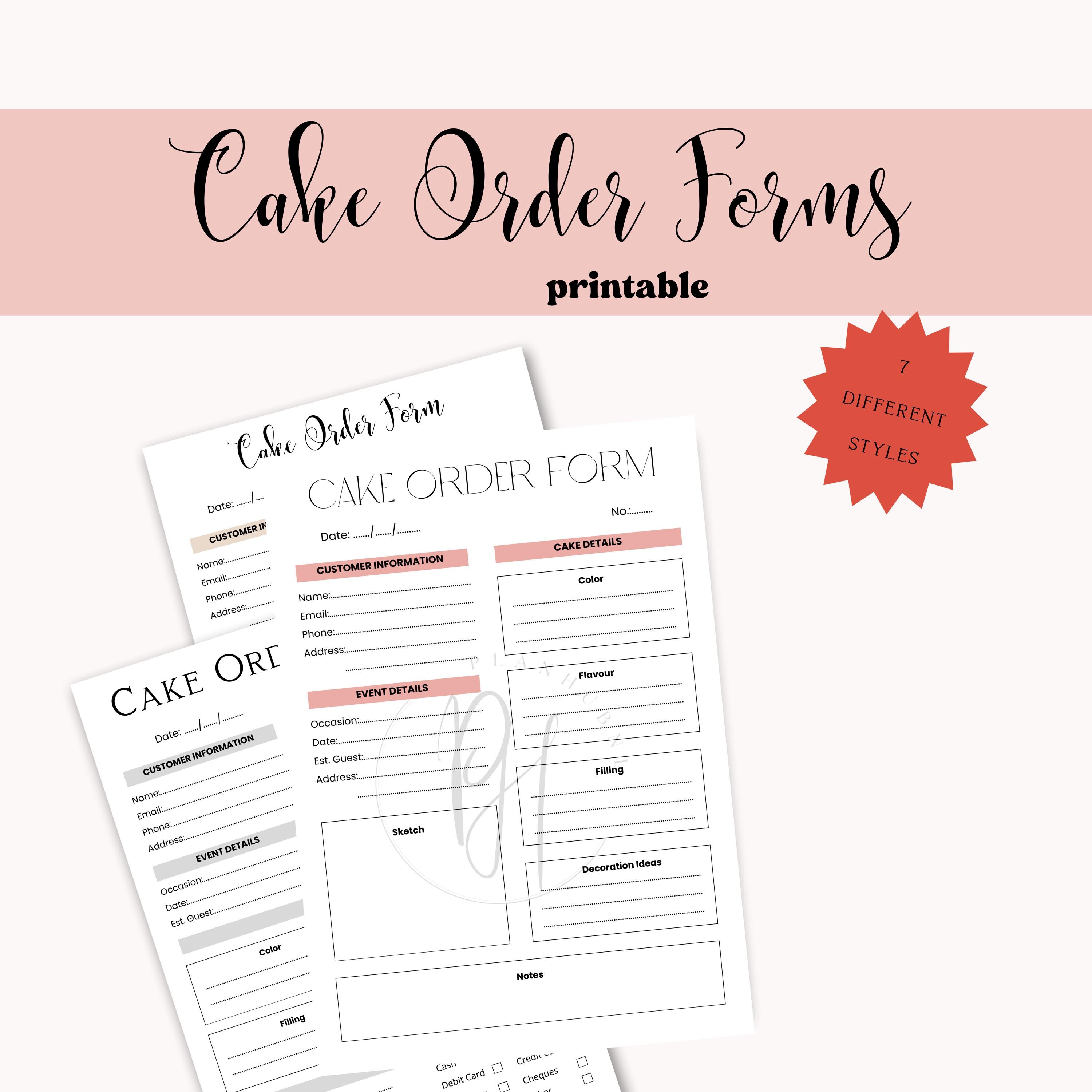 Cake Order Forms Printable Bakery Order Forms - Etsy
