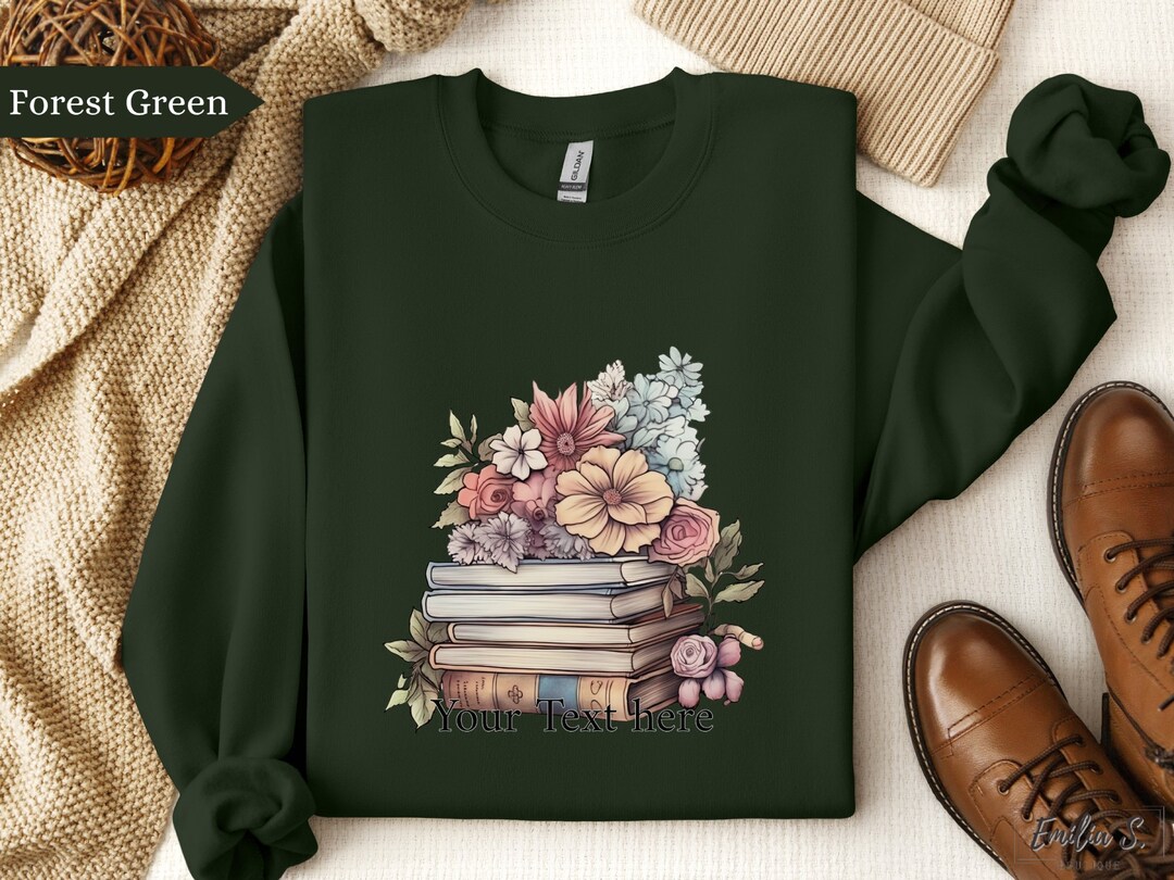 Personalized Floral Book Stack Sweatshirt, Vintage Flower Bouquet ...