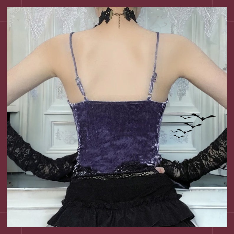 E-girl Gothic Purple Lace Trim Velvet Camisole Grunge Punk V-neck ...