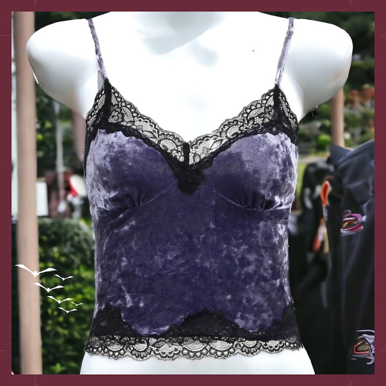 E-girl Gothic Purple Lace Trim Velvet Camisole Grunge Punk V-neck ...