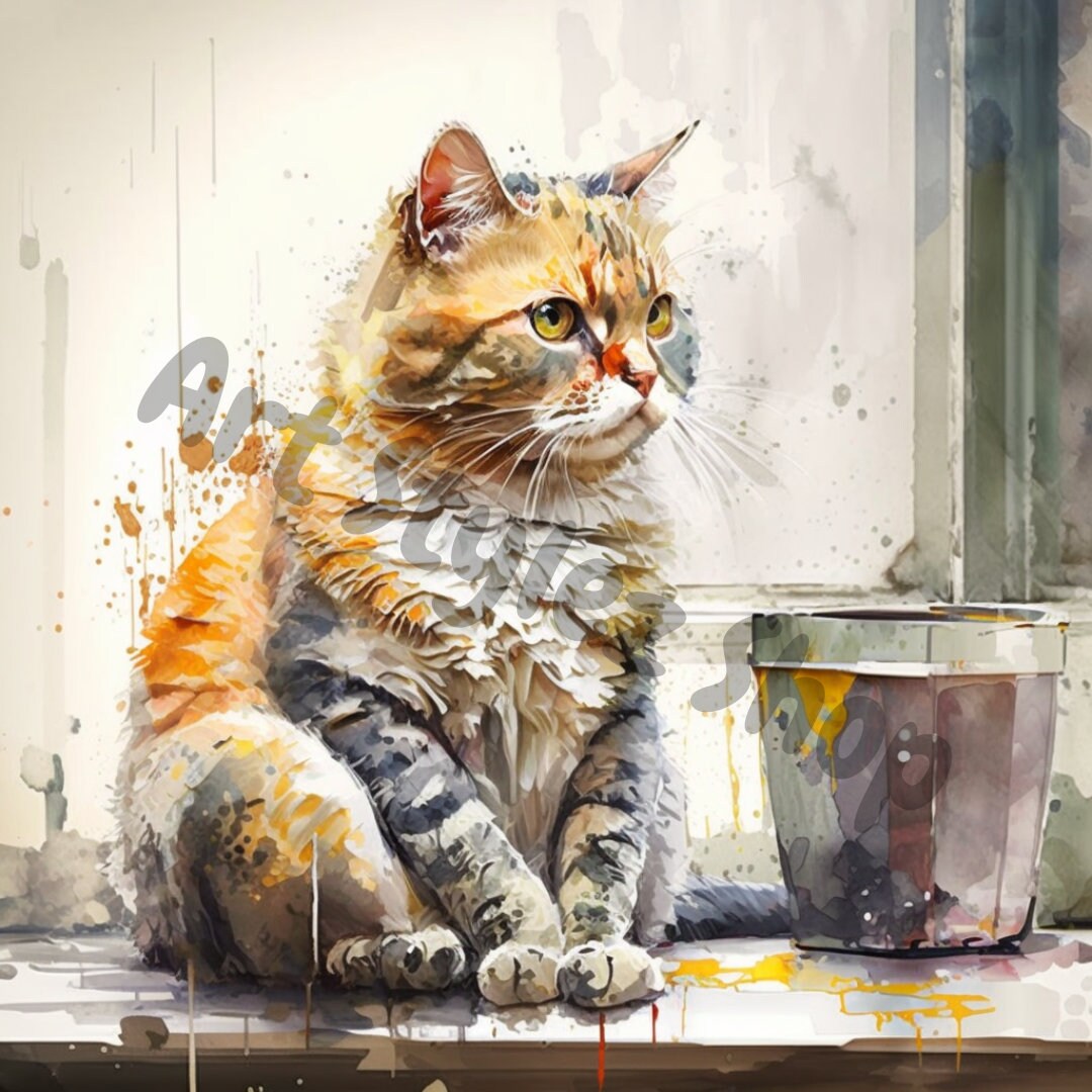 Watercolor Crazy Cats Clip Art – 20 PNG Designs (digital Download) - Etsy