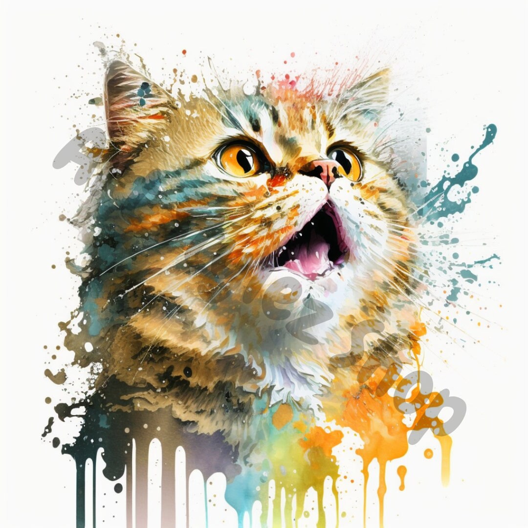 Watercolor Crazy Cats Clip Art – 20 PNG Designs (digital Download) - Etsy