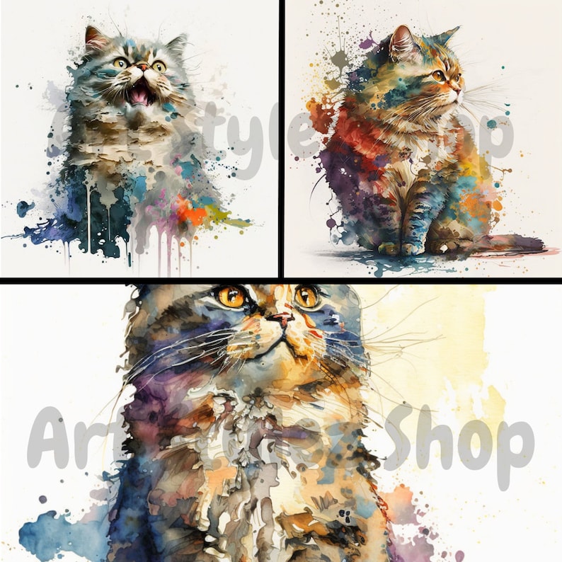 Watercolor Crazy Cats Clip Art – 20 PNG Designs (digital Download) - Etsy