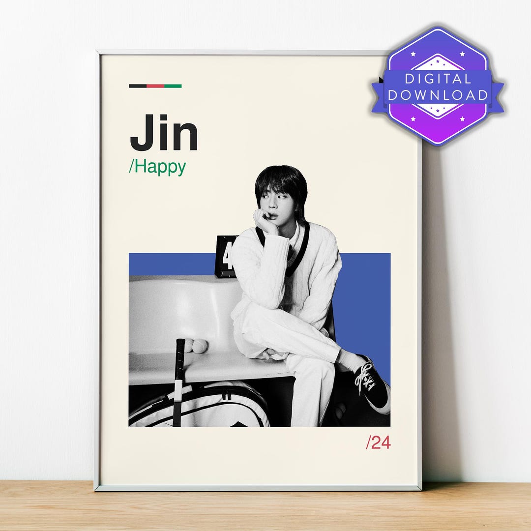 Jin Happy Inspired Digital Art Print - Kpop, Art, Minimalist, Graphic ...