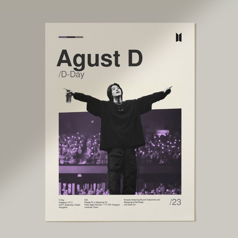 Agust D Suga D-day BTS Inspired Art Print - Kpop, Art, Minimalist ...