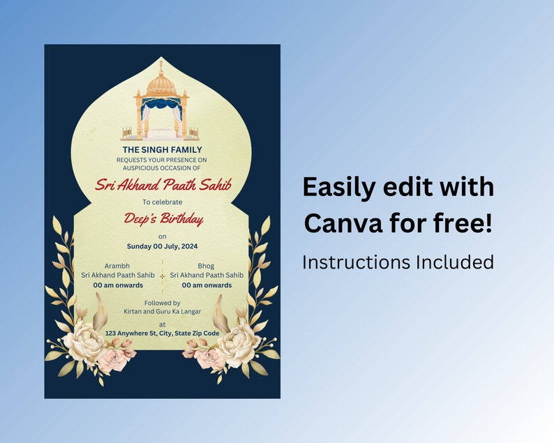Sri Akhand Paath Sahib Digital Invitation Template | Sikh Elegance ...