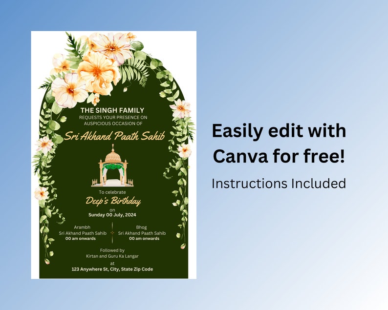 Sri Akhand Paath Sahib Digital Invitation Template | Sikh Elegance ...