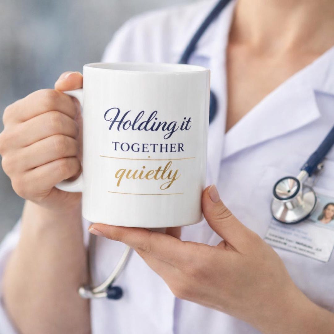 Work Stress Relief Mug With QR Code – Holding It Together Quietly ...