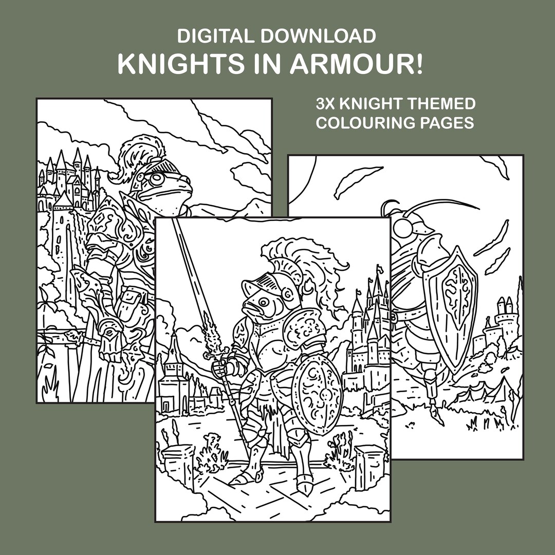 Knights in Armour Colouring Pages Coloring Pages Digital Download Pack ...