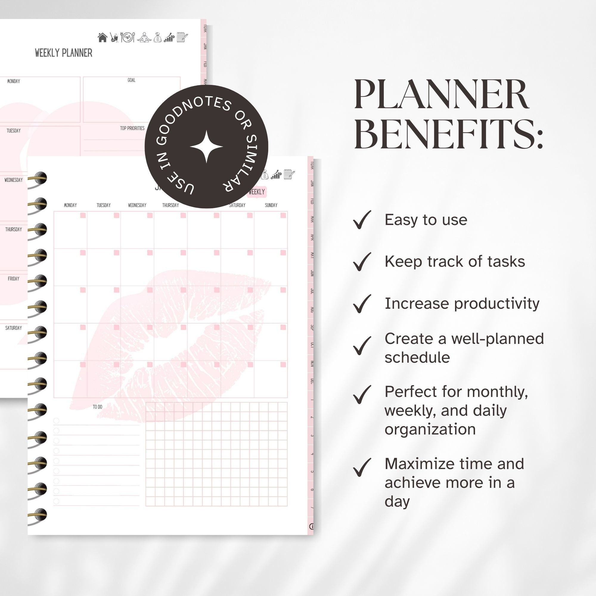Ultimate Pink Digital Undated and Hyperlinked Planner - Etsy
