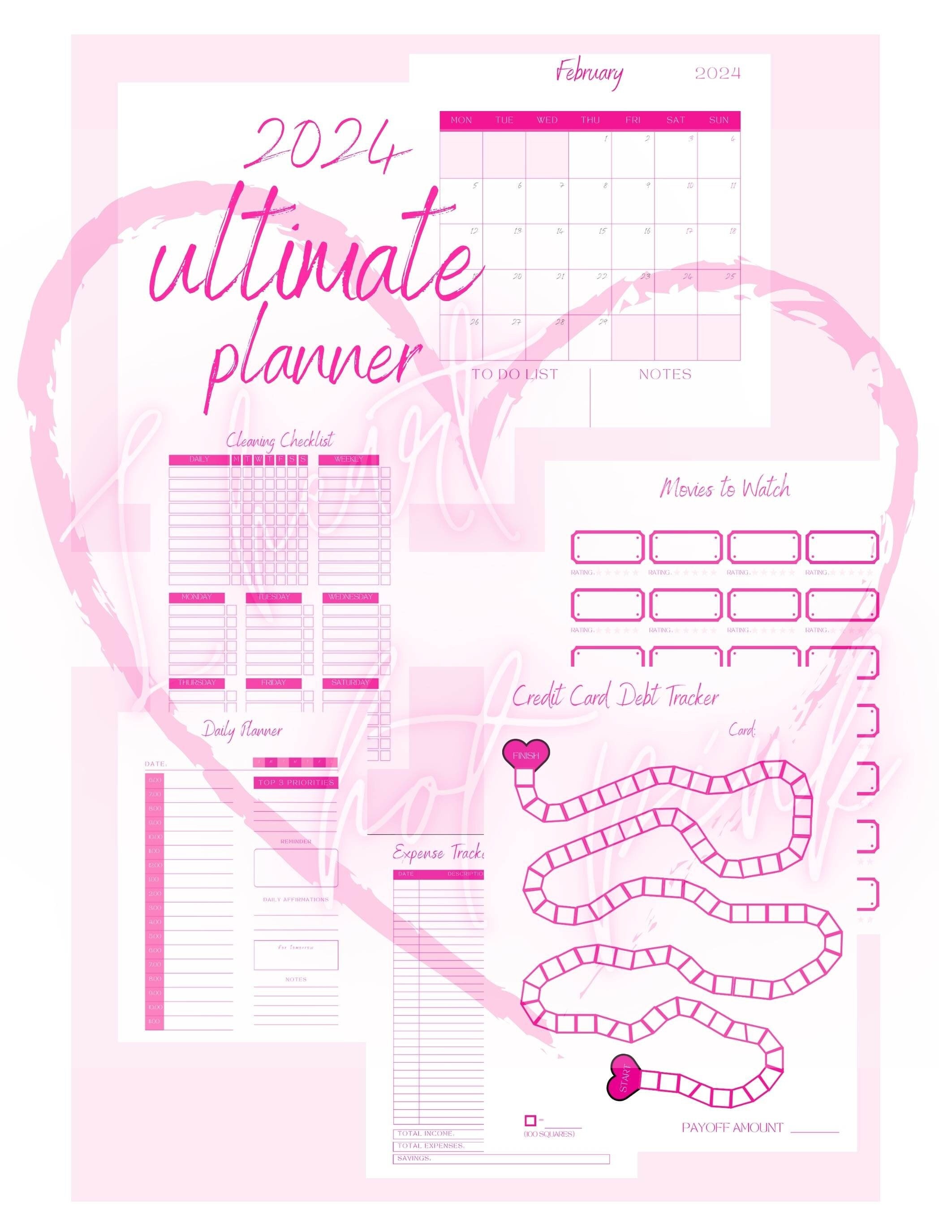 Hot Pink 2024 Printable Calendar - Etsy