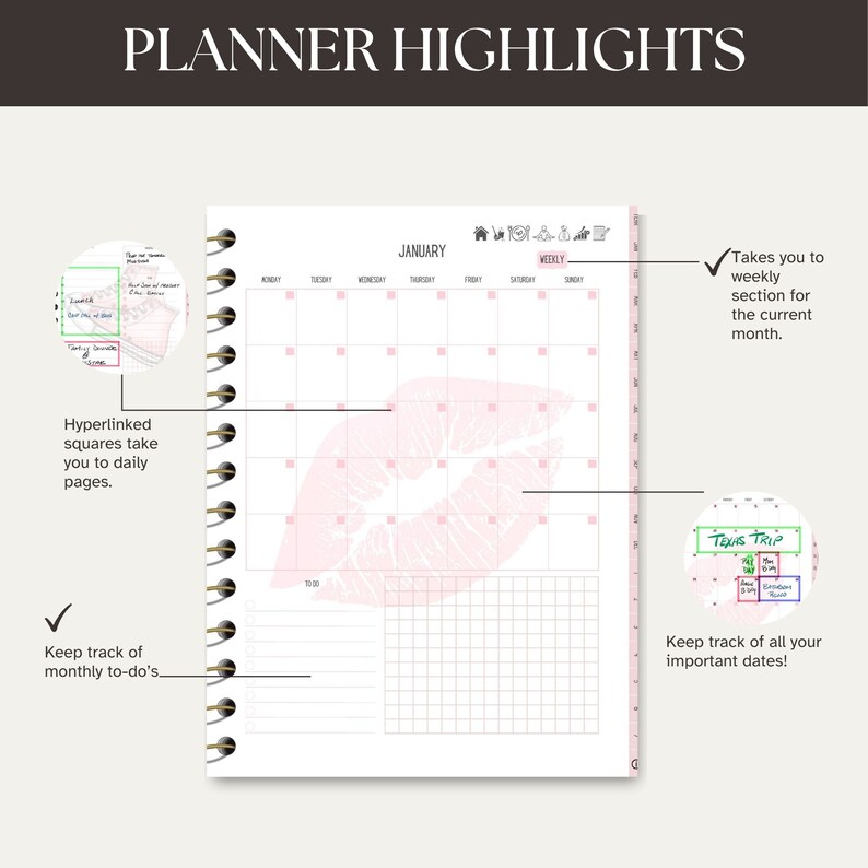 Ultimate Pink Digital Undated and Hyperlinked Planner - Etsy