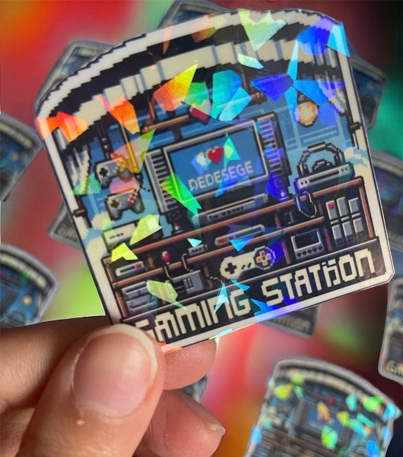 Gaming Station 90s Holographic Sticker - Etsy