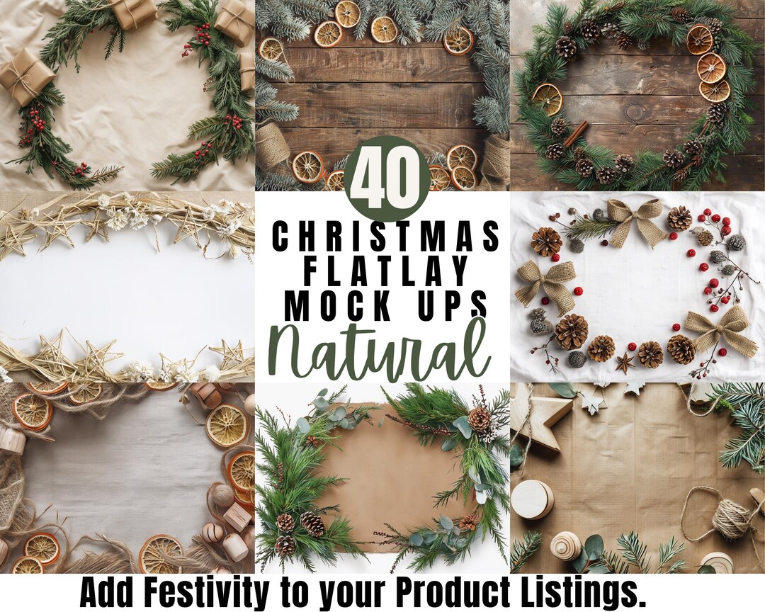 Natural Christmas Flatlay Mockups: Etsy Seller Bundle (canva, MRR, PLR ...