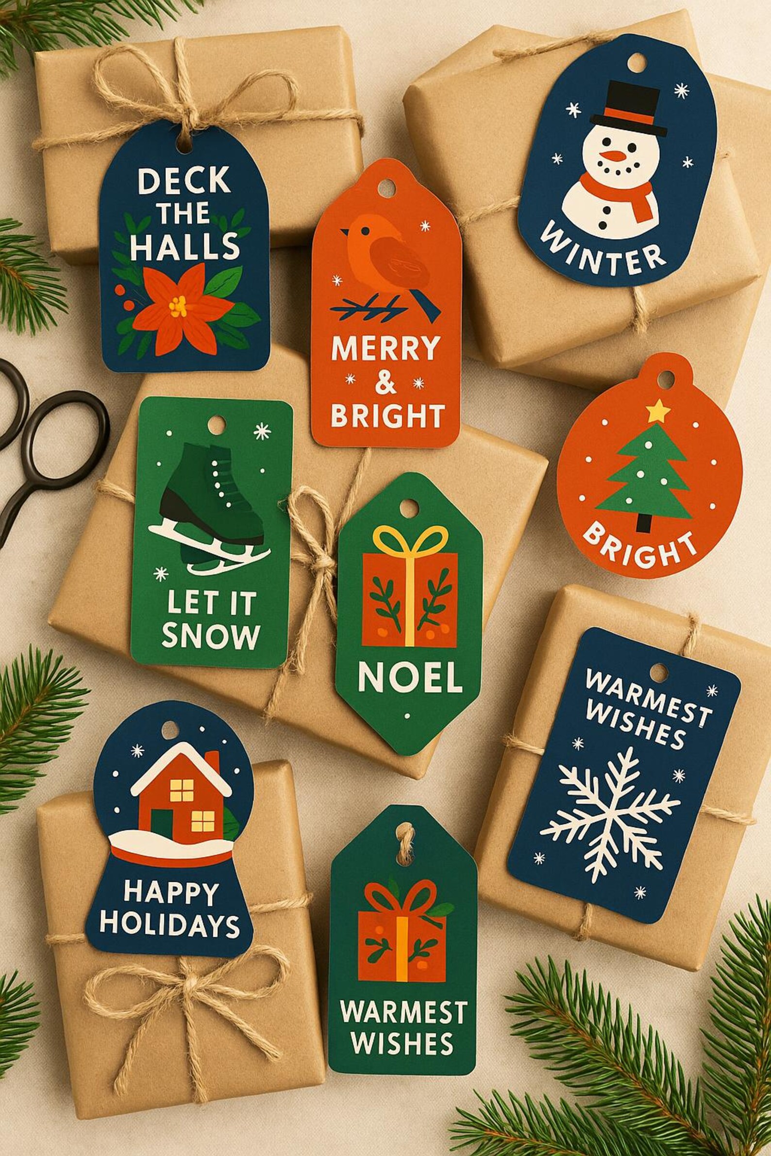 Printable Christmas Gift Tags • Retro Holiday Gift Tags • Cute Winter ...