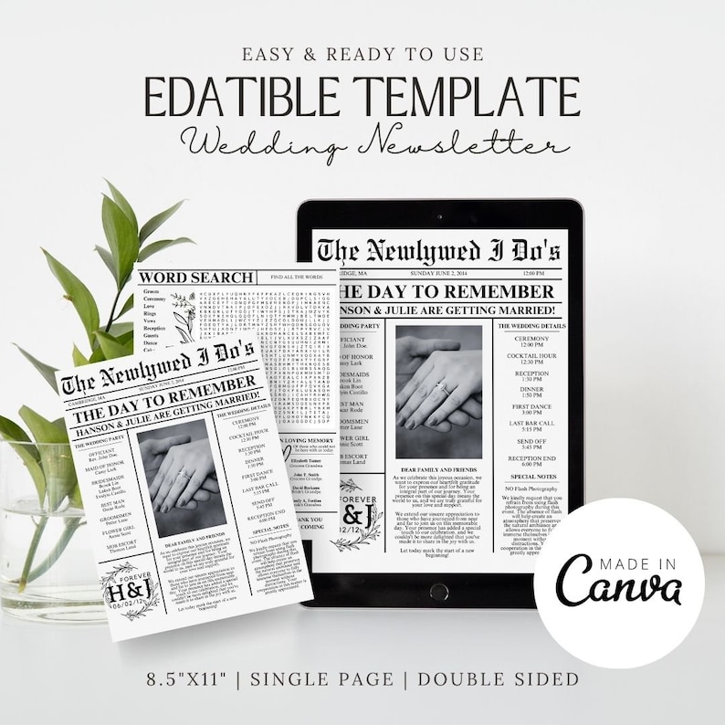 Wedding Newsletter Digital Canva Template | 8.5" X 11" Wedding ...
