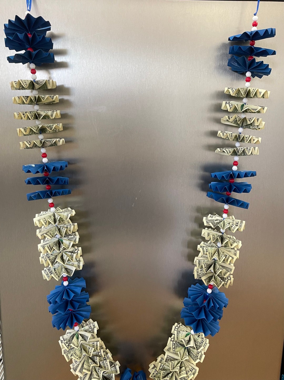 Blue With Red and White Beads, Graduation Lei, Handmade Lei, Graduation ...