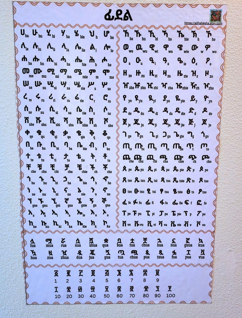 Amharic Alphabet Chart: Self-adhesive Vinyl Poster ( 24 X 36 or 16x24 ...