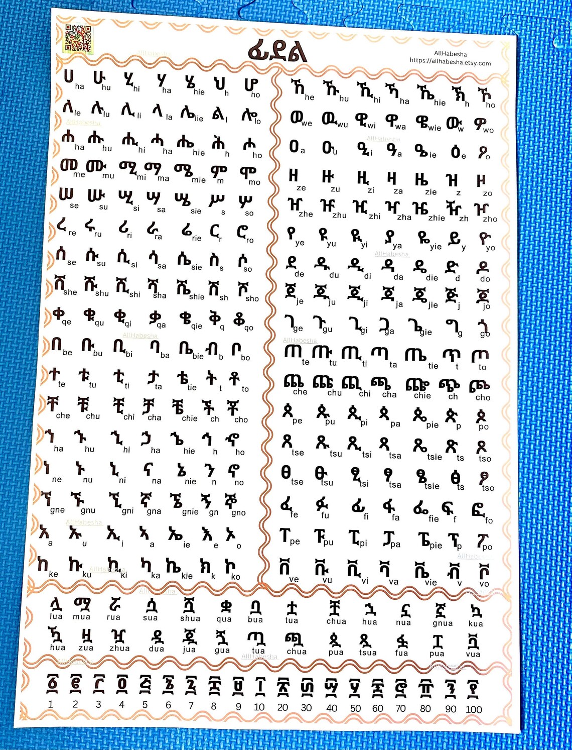 13 by 19 Inches Glossy Poster Amharic Alphabet Chart | ፊደል Fidel ...