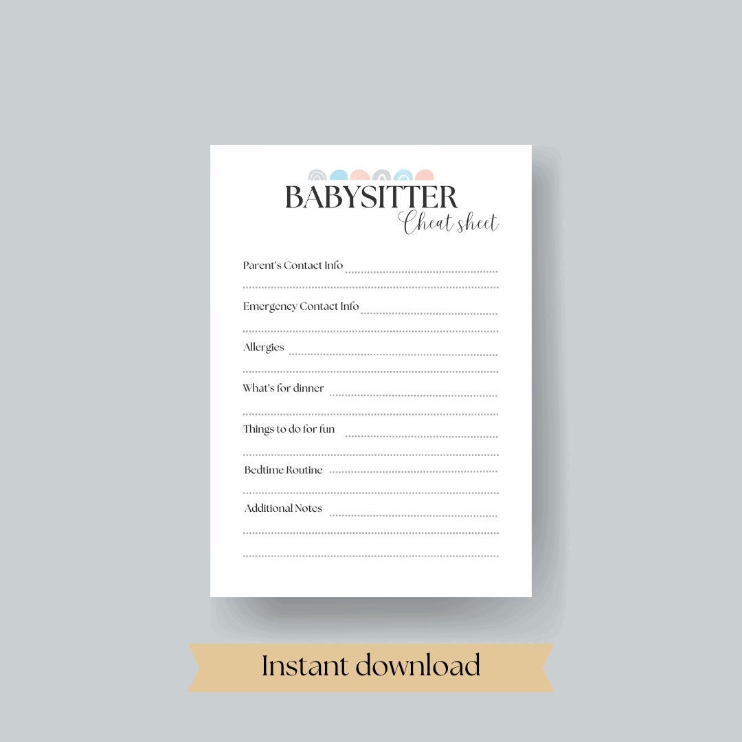 Babysitter Cheat Sheet | Babysitter Information Sheet | Babysitting ...