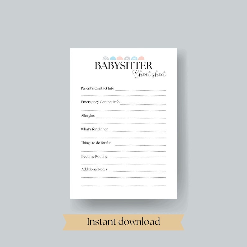 Babysitter Cheat Sheet | Babysitter Information Sheet | Babysitting ...