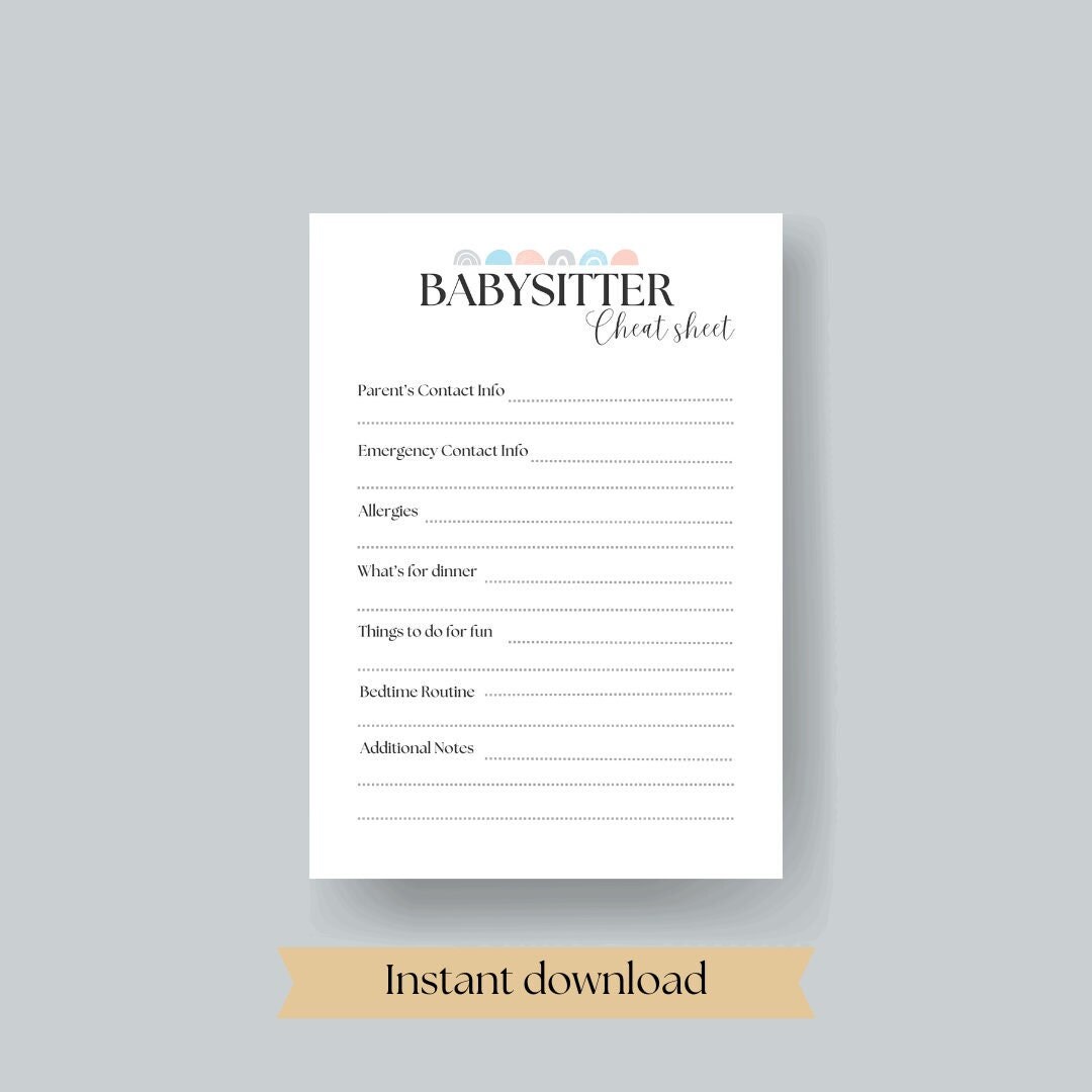 Babysitter Cheat Sheet | Babysitter Information Sheet | Babysitting ...