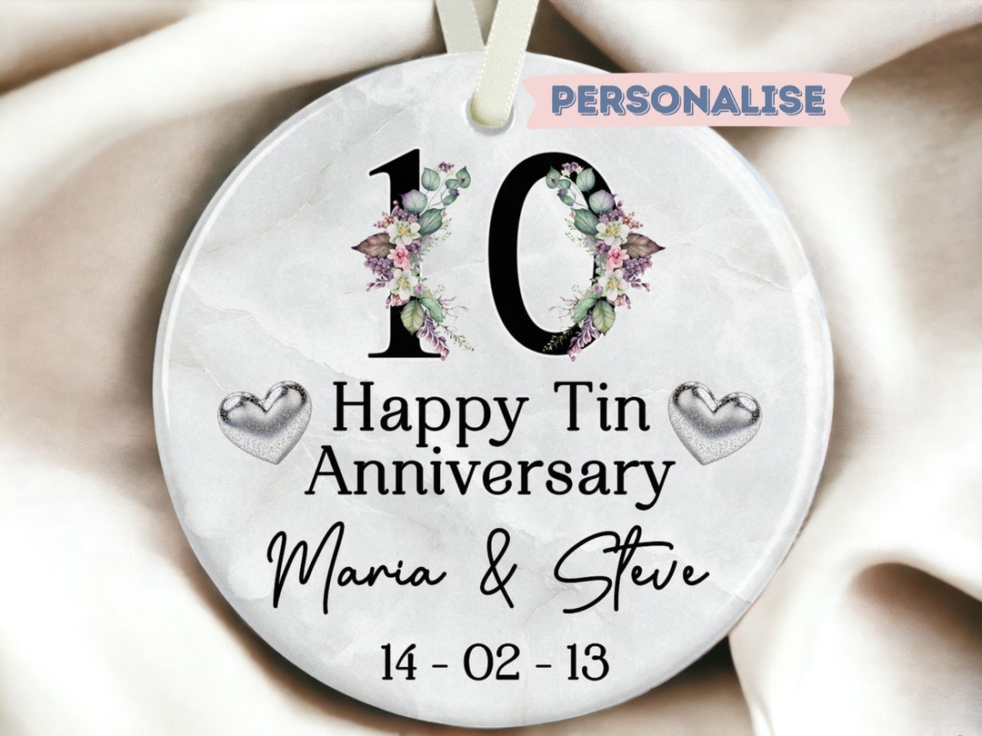 10th Anniversary Gift, Tin Wedding Anniversary Keepsake, Personalised ...