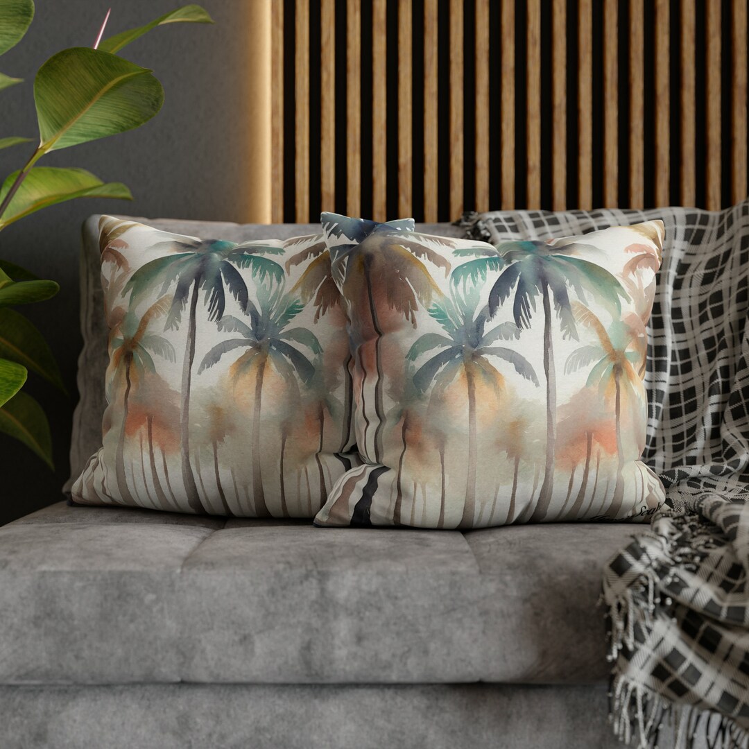 Palm Tree Pillow Cover Neutral Decor Watercolor Palm Trees Square ...