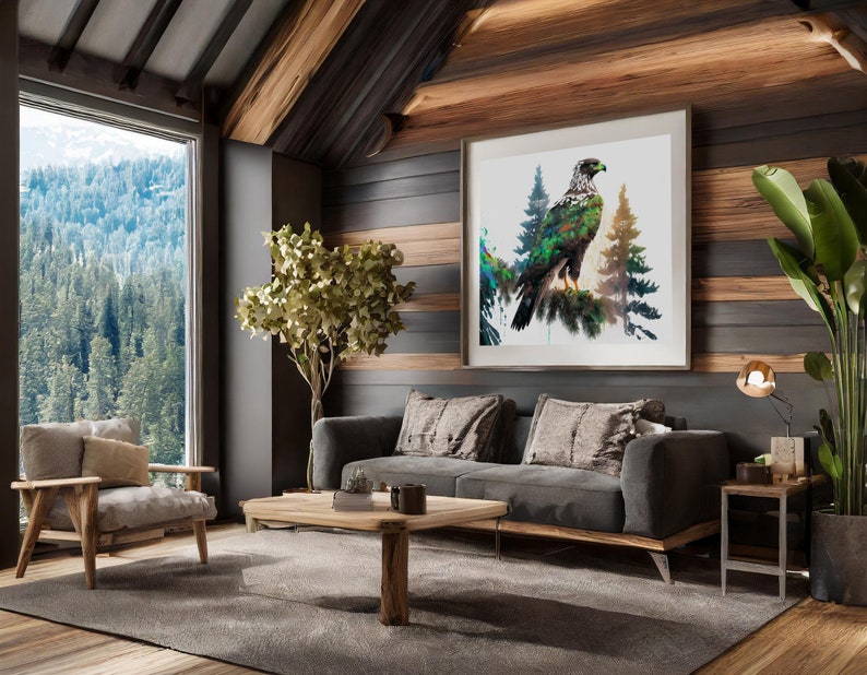 Eagle Art Print, Hawk Wall Art, Printable Surreal Mountain & Bird of ...
