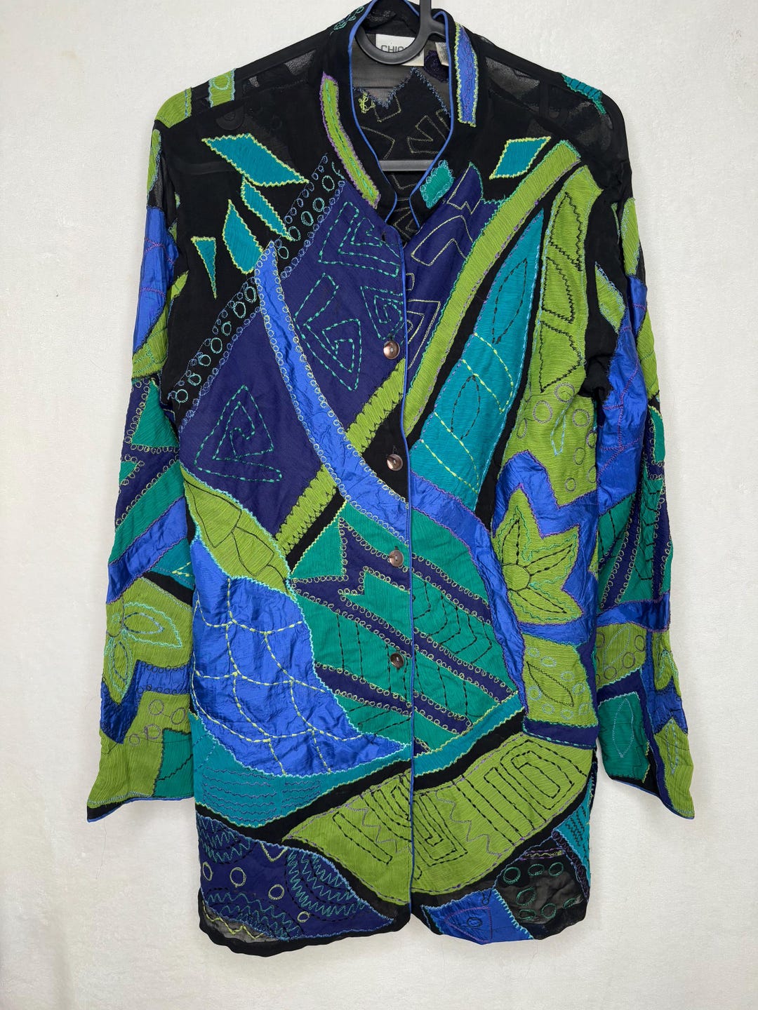 Chico's Blue Green Multicolor Abstract Artsy Colorful Semi Silk Long ...