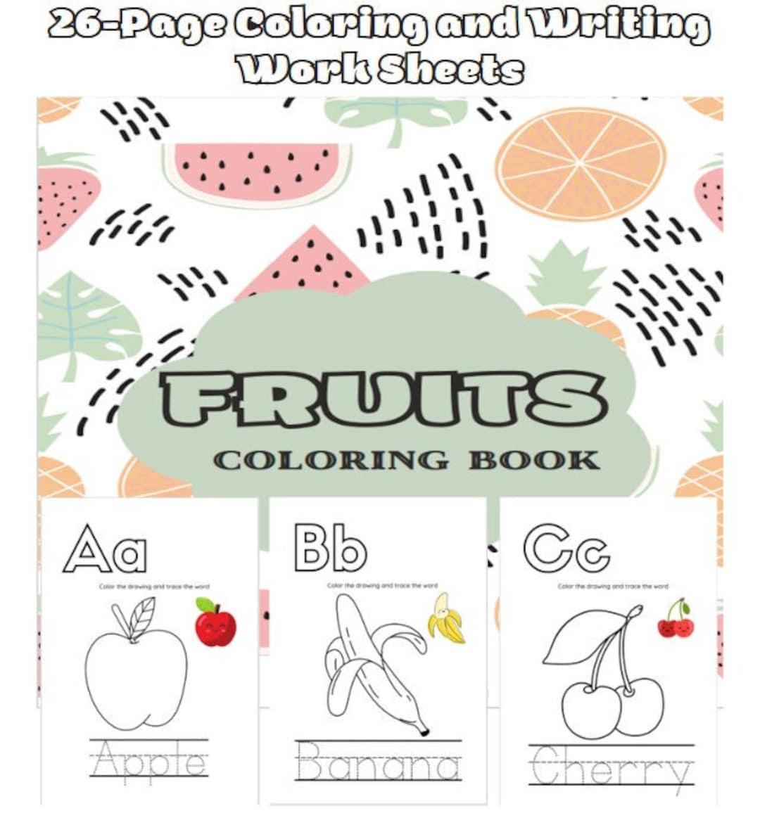 Alphabet Fruit Coloring Pages, Fruit Coloring Book for Kids, Boys ...