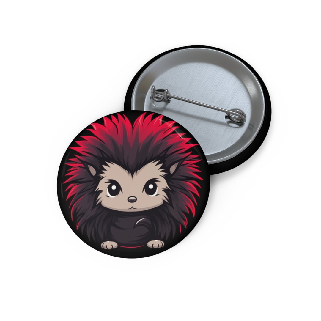 Red Pink Punk Hedgehog Safety Pin Button Design Print Badge Cute Kawaii ...