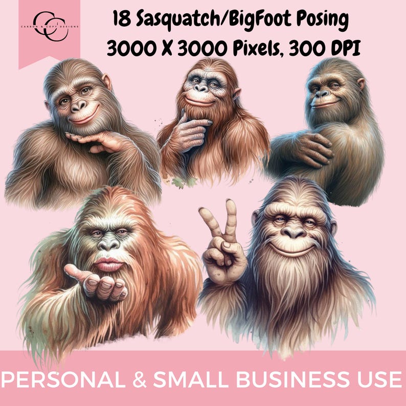 18 Bigfoot, Sasquatch Posing PNG Bundle | Clipart, Stickers, Print ...