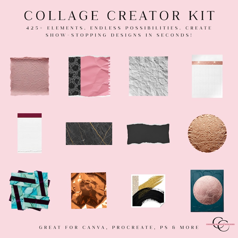 Collage Creator Kit – 425+ PNG Textures, Brush Strokes, Frames, Shapes ...