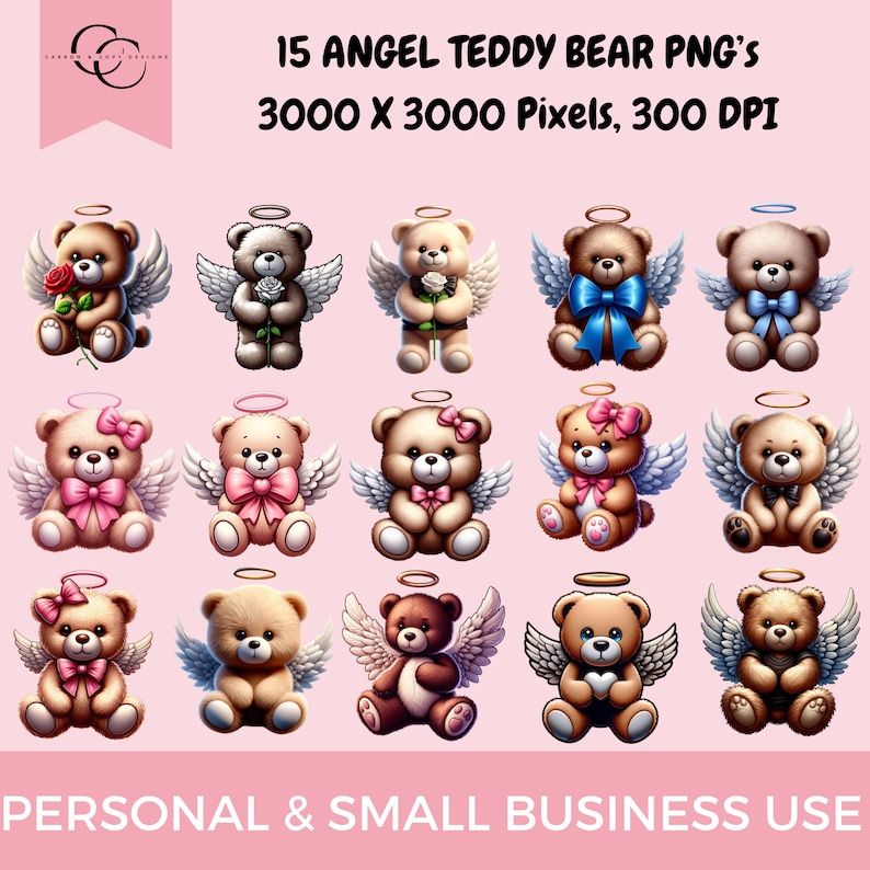 15 Angel Teddy Bear PNG Bundle Sublimate, Print, Sticker Digital ...