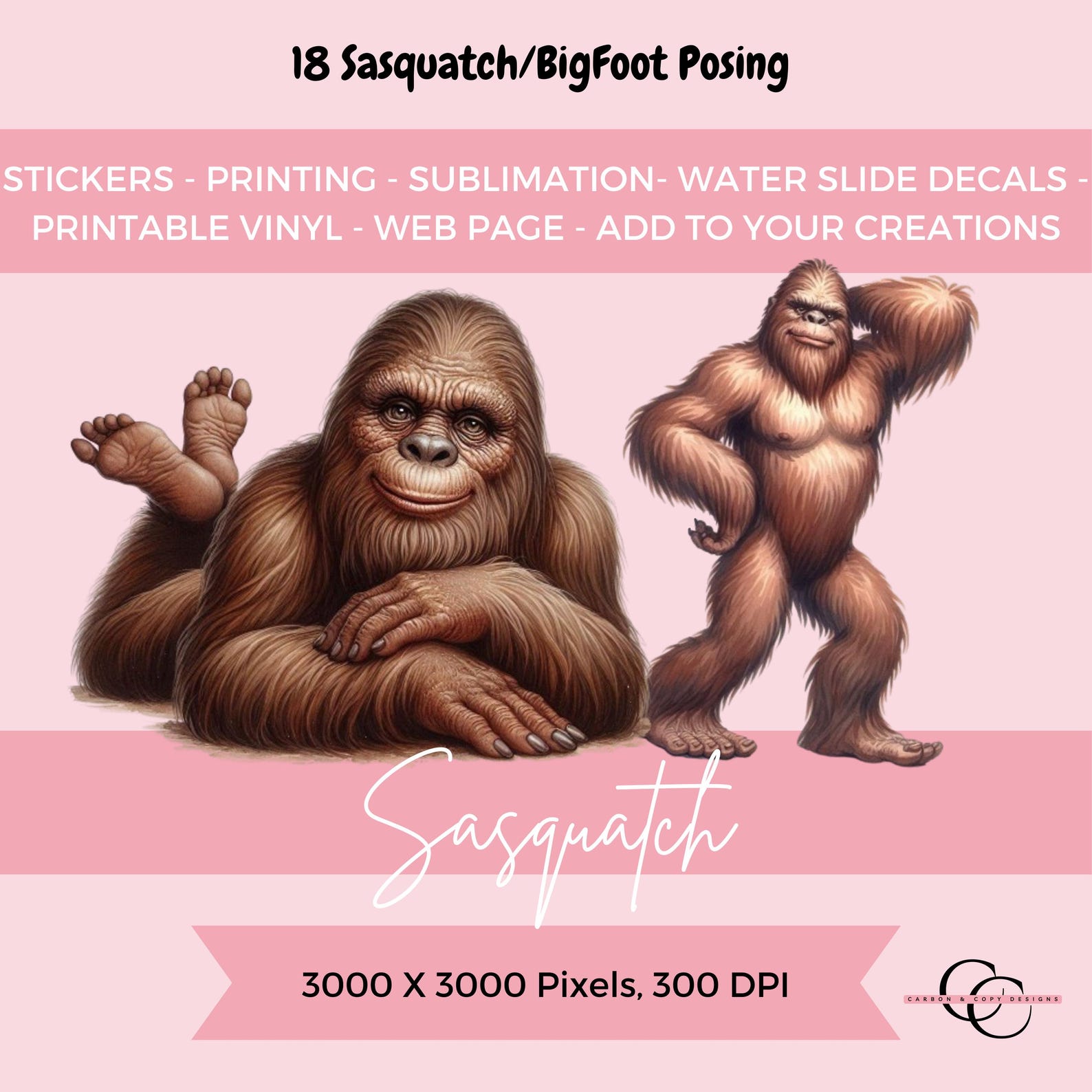 18 Bigfoot, Sasquatch Posing PNG Bundle | Clipart, Stickers, Print ...