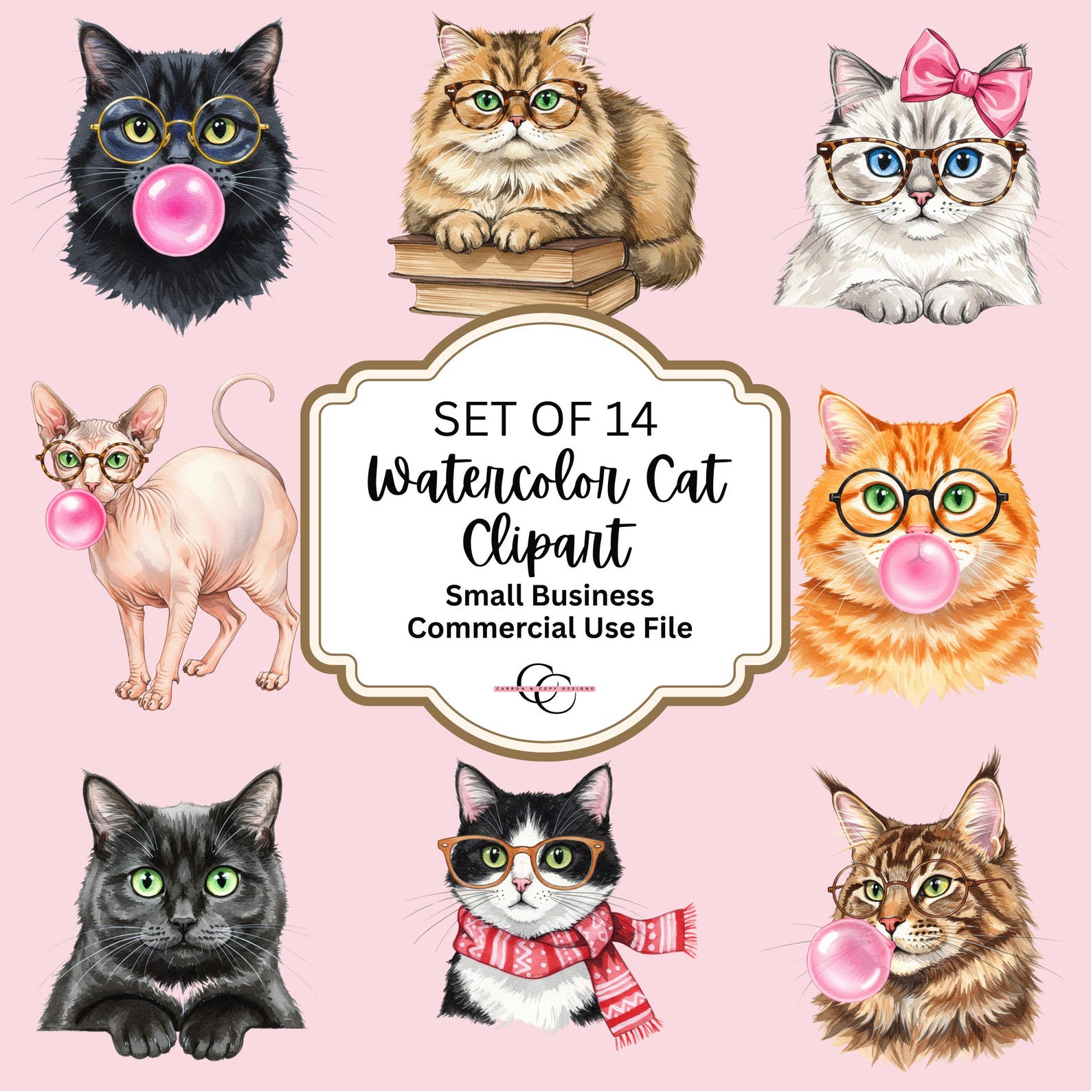 14 Watercolor Cat Clipart PNG Bundle | Cute Cat Stickers for Scrapbooks ...