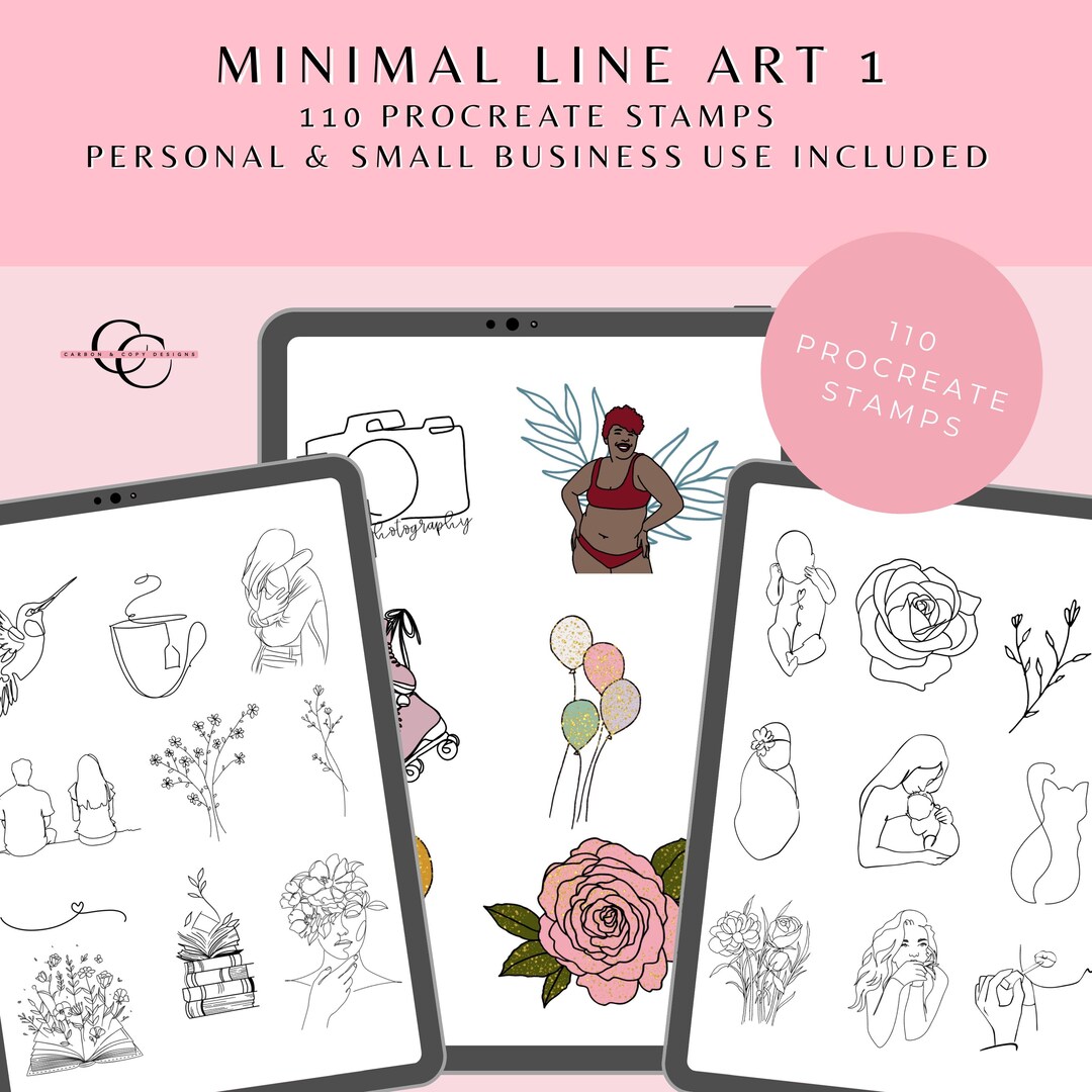 Procreate Line Art Stamps – 110 Minimal Brushes for Digital ...