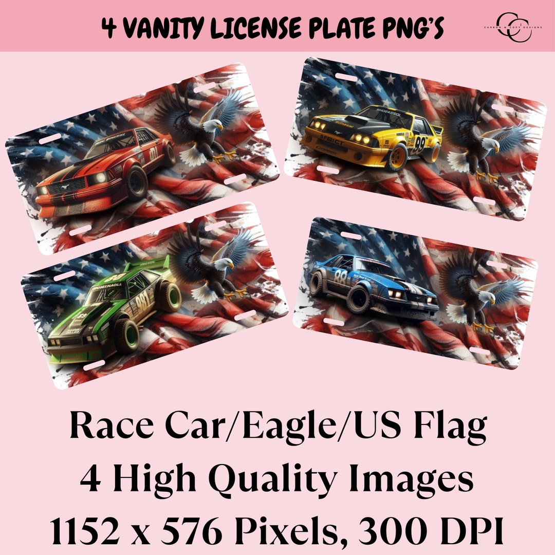 4 Race Car Eagle US Flag Vanity License Plate Png, Veteran, American ...