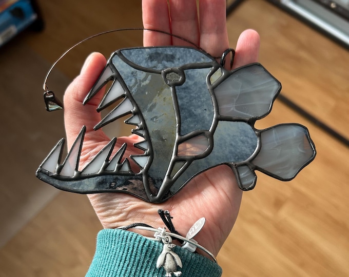 Angler Fish Devil Fish Suncatcher Stained Glass Decor Blue Home House ...