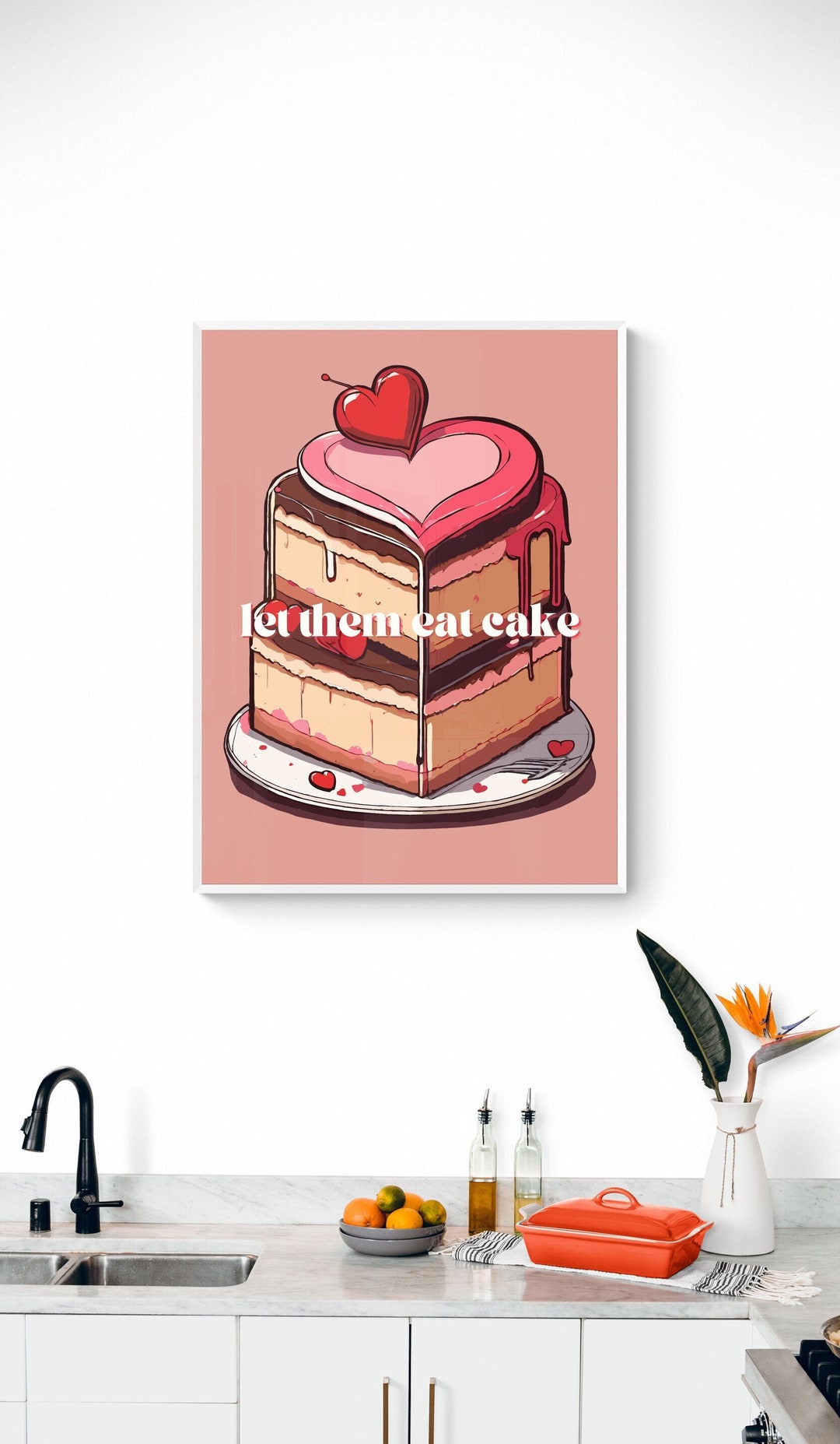 Let Them Eat Cake Print Bakery Poster Strawberry Cake Wall Art Kitchen ...