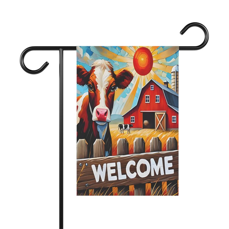 Rustic Farmhouse Welcome Flag, Cow & Barn Yard Decor, Double-sided ...