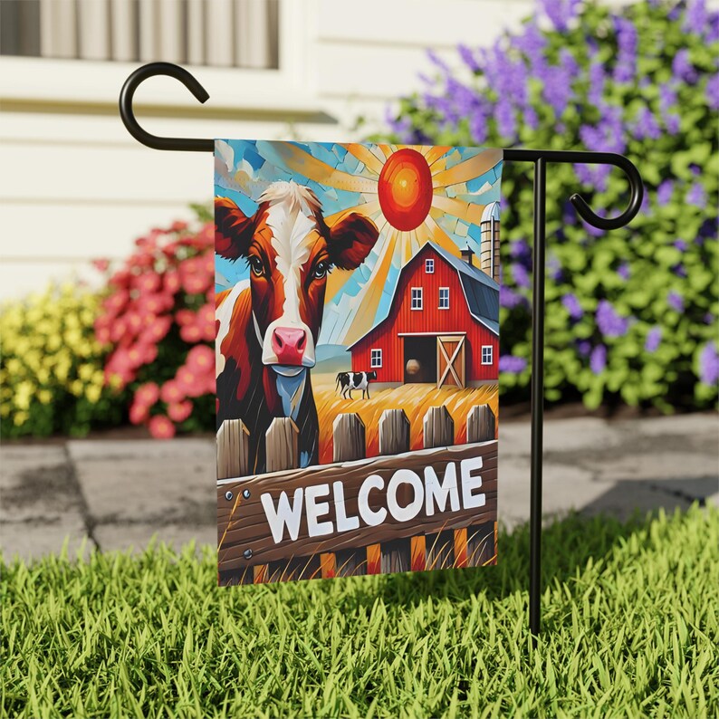 Rustic Farmhouse Welcome Flag, Cow & Barn Yard Decor, Double-sided ...