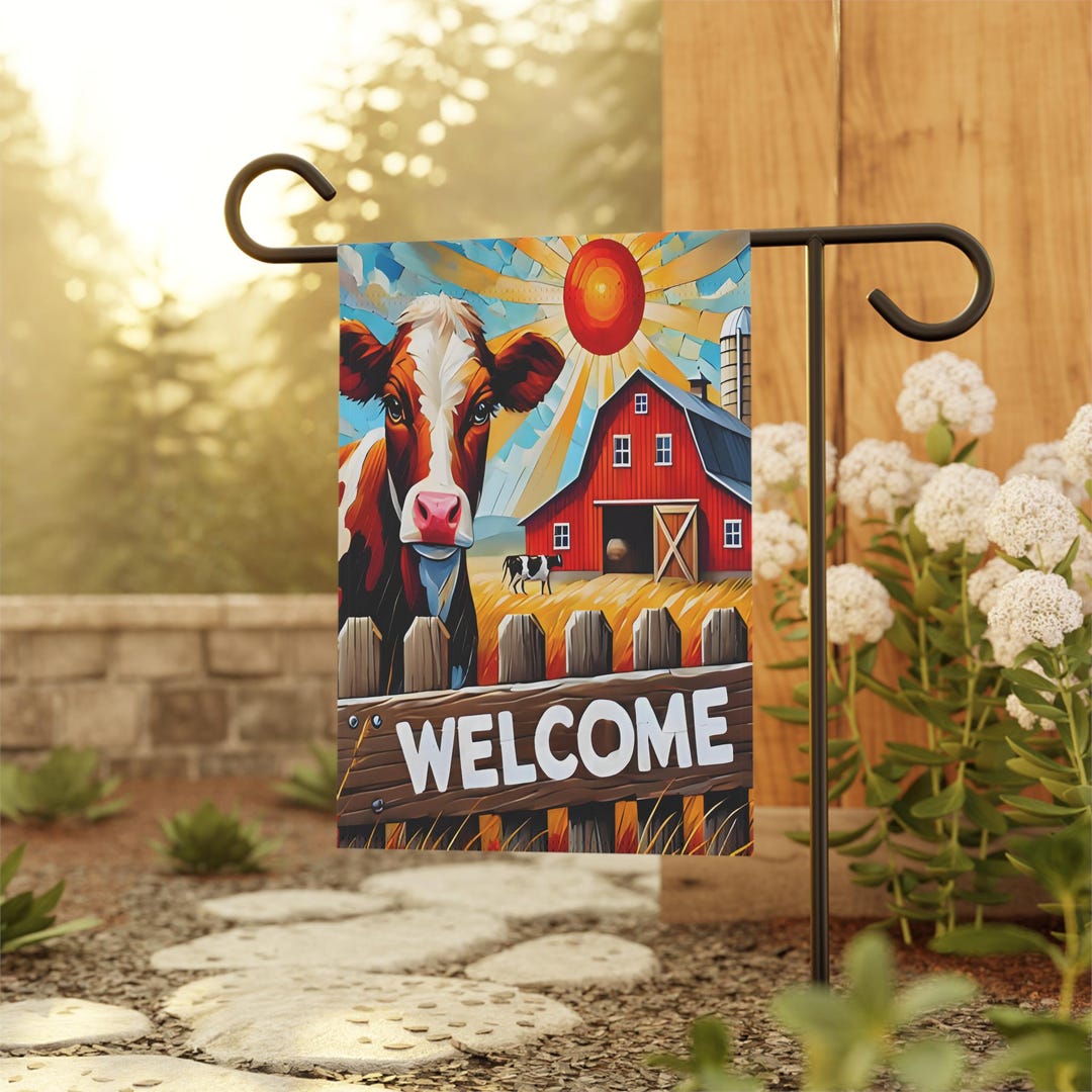 Rustic Farmhouse Welcome Flag, Cow & Barn Yard Decor, Double-sided ...