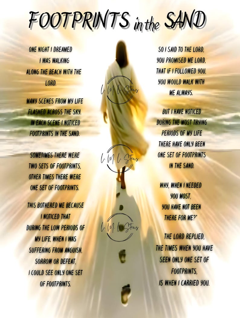 Jesus Footprints in Sand Art Print: Christian Beach Scene (digital ...